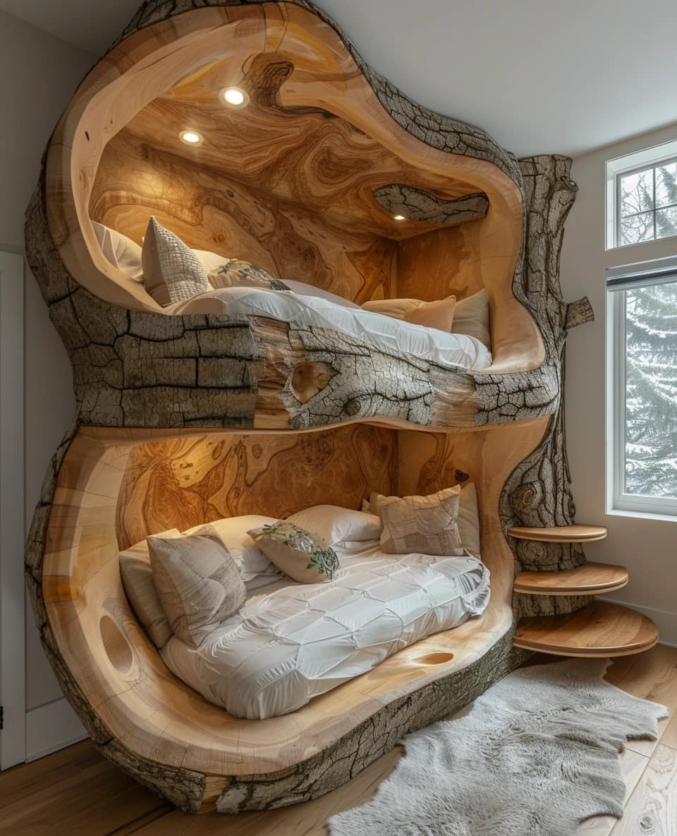 Unique Bed Frame Made from Large Tree Trunks: Embracing Nature-Inspired Furniture