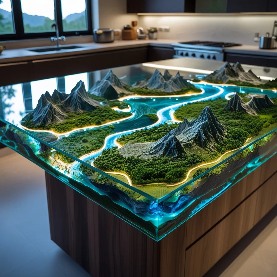 Epoxy Scene Kitchen Island: A Fusion of Art and Functionality