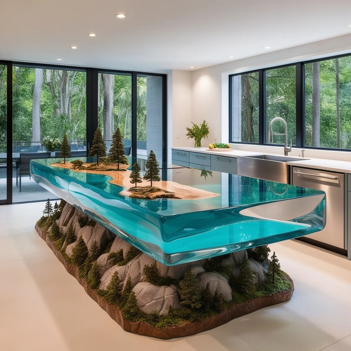 Epoxy Scene Kitchen Island: A Fusion of Art and Functionality